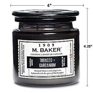 Colonial Candle Tobacco & Cardamom Scented Jar Candle, M. Baker Collection, 2 Wick, Grey, 14 oz - Up to 60 Hours Burn
