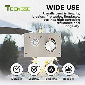 TEENGSE Fire Pit Gas Burner Spark Ignition Kit Indoor Outdoor Flame Fail Safe Valve, Gas Control Kit Push Button Ignition Upgrade Rotary Button Control Valve Integrated Stainless Steel Control Panel
