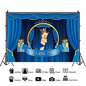 Baocicco 5x3ft Polyester Backdrop Royal Baby Shower Backdrop Welcome The Little Prince Royal Blue Curtains Golden Crown Banner Photography Background Royal Celebration Welcome Little Prince Party