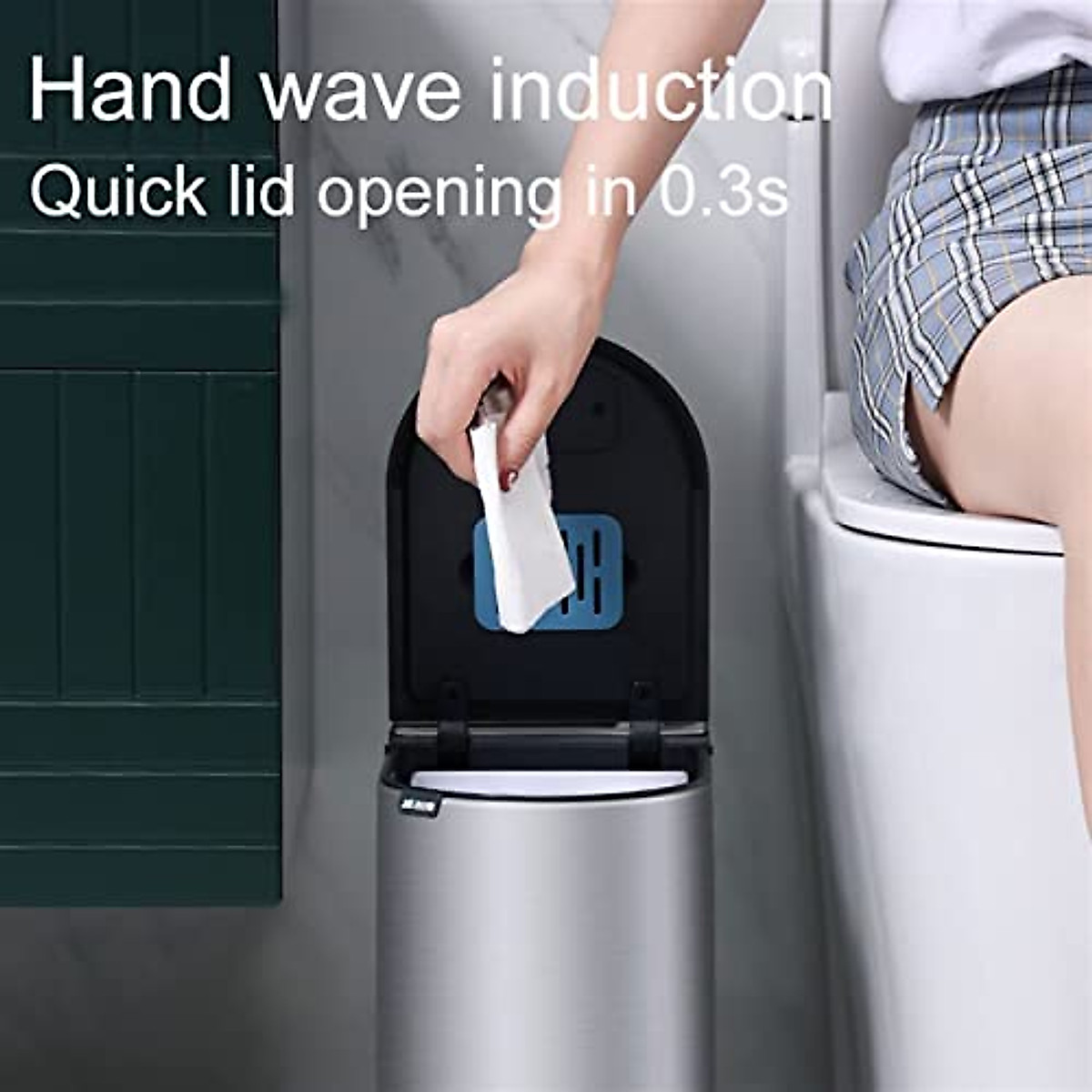 CANMNT Trash Can Intelligent Induction Trash Can Automatic Household Toilet Toilet with Lid Narrow Paper Basket Sandwich Trash Can Trash Can Wastebasket