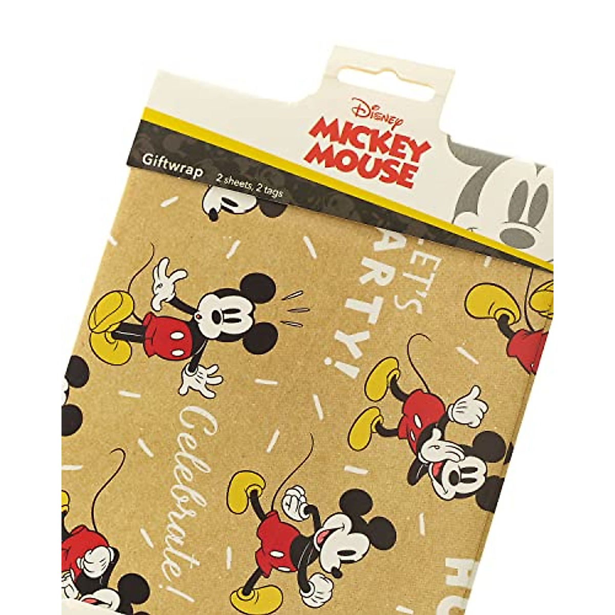 UK Greetings Mickey Mouse Packaged Wrap - Disney Gift Wrap - Sheet Wrap - Birthday Wrapping Paper - Happy Birthday - 2 Sheets and 2 Tags, Multi