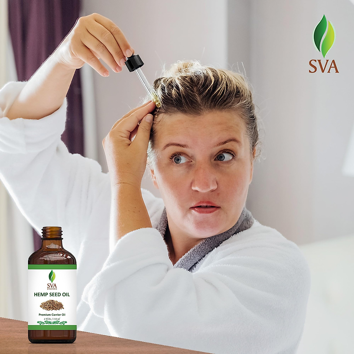 SVA ORGANICS Hemp Seed Oil Cold Pressed 4oz (118 ml) Premium Carrier Oil With Dropper For Skin Care, Hair Care, Scalp Massage, Body Massage, Hair Products, Cosmetics & Soap