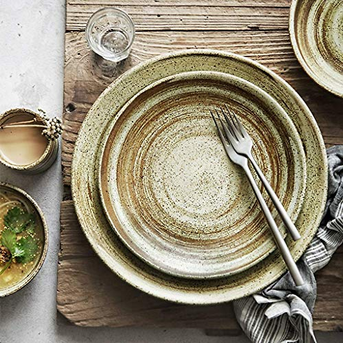 GagalU China Dinnerware Set,Dinner Plate Ceramics Dinnerware Set, Retro 26 Pieces Plate and Bowls Sets | Stoneware Matte Porcelain Dinner Set for Special Suitable for and Hotel,Din