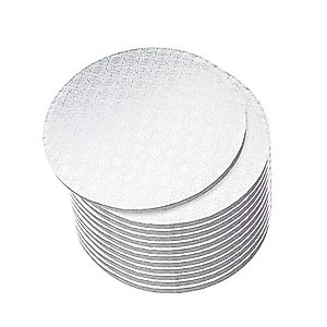 Spec101 Round Cake Boards Bulk 12pk - 10 Inch Cake Drum Round White Cardboard Base with 1/2 Inch Thick Smooth Foil Edge