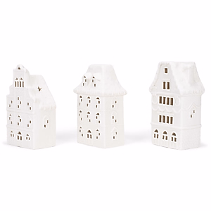 Mark Feldstein & Associates Village Row House White 8 x 4.5 Porcelain Holiday Tea Light Figurines Set of 3