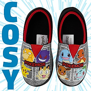 Pokemon Boys Slippers, Pikachu Bulbasaur Soft Kids Shoes, Gifts for Boys(Black/Red, 12.5 US)