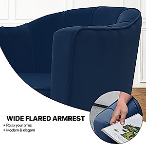 MoNiBloom Modern Accent Chair with Lumbar Pillow, Mid-Century Modern Sude Single Sofa Arm Chair for Living Room, Durable Upholstered Comfy Barrel Chair w/Gold Metal Legs and Wide Armrest, Navy Blue