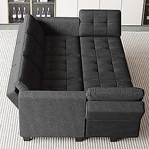 Belffin Convertible Sectional Sleeper Sofa Bed Modular Sofa Sleeper Couch Set with Storage Seat Modular Sectional Couch Bed Dark Grey