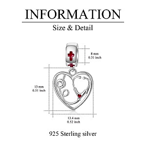 LEECCI Nurse Charm for Bracelet 925 Sterling Silver Stethoscope Charm Nursing Themed Charm Medical Jewelry for Doctor Nurse Medical Student RN Nurse Gifts for Women (Heart Stethoscope)