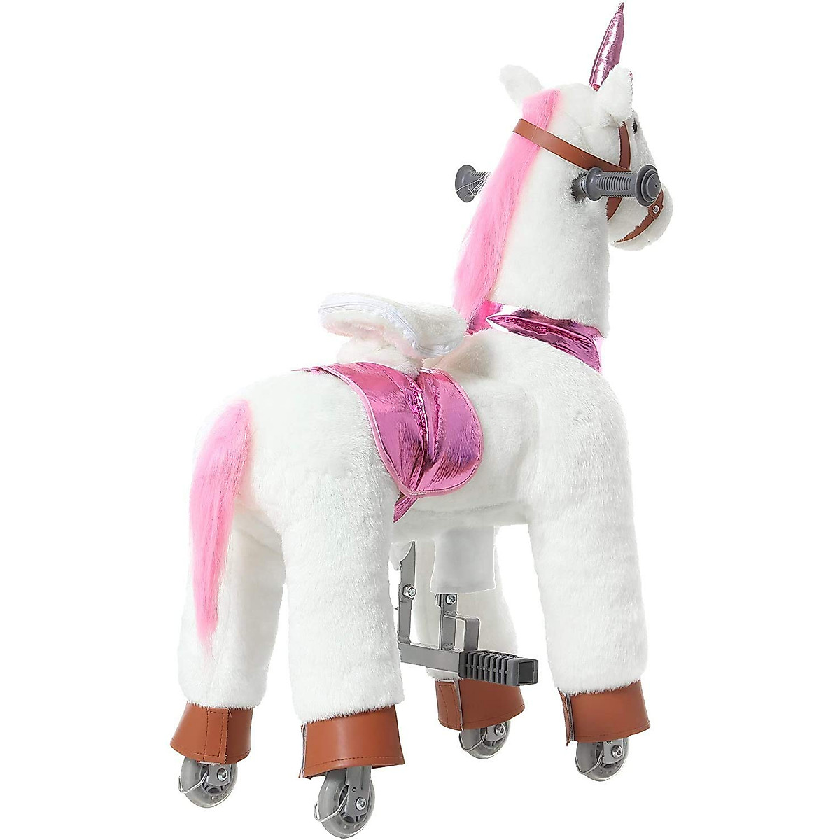 JoJoPooNy Ride on Unicorn Toys for Girls, Ride on Horse Riding Pony for Children 3-6 Years Old, Rideable Plush Walking Horse Animal with Wheels