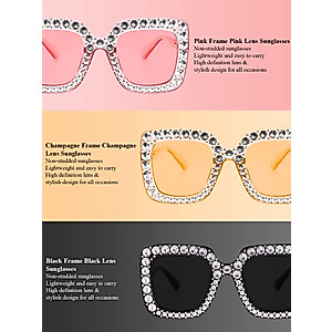 Frienda Oversize Square Glitter Sunglasses Sparkly Sunglasses Retro Thick Frame Sunglasses