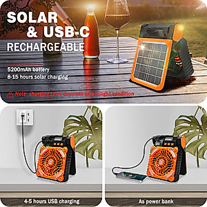 Civikyle Solar Camping Fan with LED Lantern USB Rechargeable Desk Personal Fan Portable Outdoor Light Camping Gear Accessories Essentials Supplies