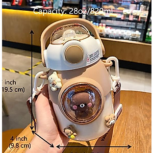 ChezMax Kawaii Bear Straw Water Bottle with Shoulder Strap, Leak-proof Stainless Steel Vacuum BPA free Cute Insulated Water Bottles and Kawaii Stickers for Girls School Office (Purple) 3.5 W x 7.2 H