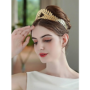 HIPIHOM Greek Goddess Crown Bridal Gold Leaf Headband Wedding Party Halloween Headpiece
