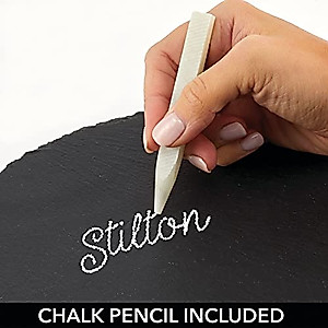 mDesign Slate Stone Round Gourmet Chalkboard Serving Platter, Cheese Board, Charcuterie Tray with Natural Edge and Chalk Pencil for Cheese, Meats, Appetizers, Dried Fruits, and Food - Black