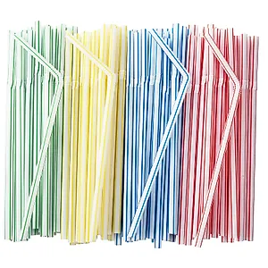 ALINK 500-Pack Striped Flexible Drinking Straws, Plastic Disposable Bendy Straws - 7.75" x 0.23"
