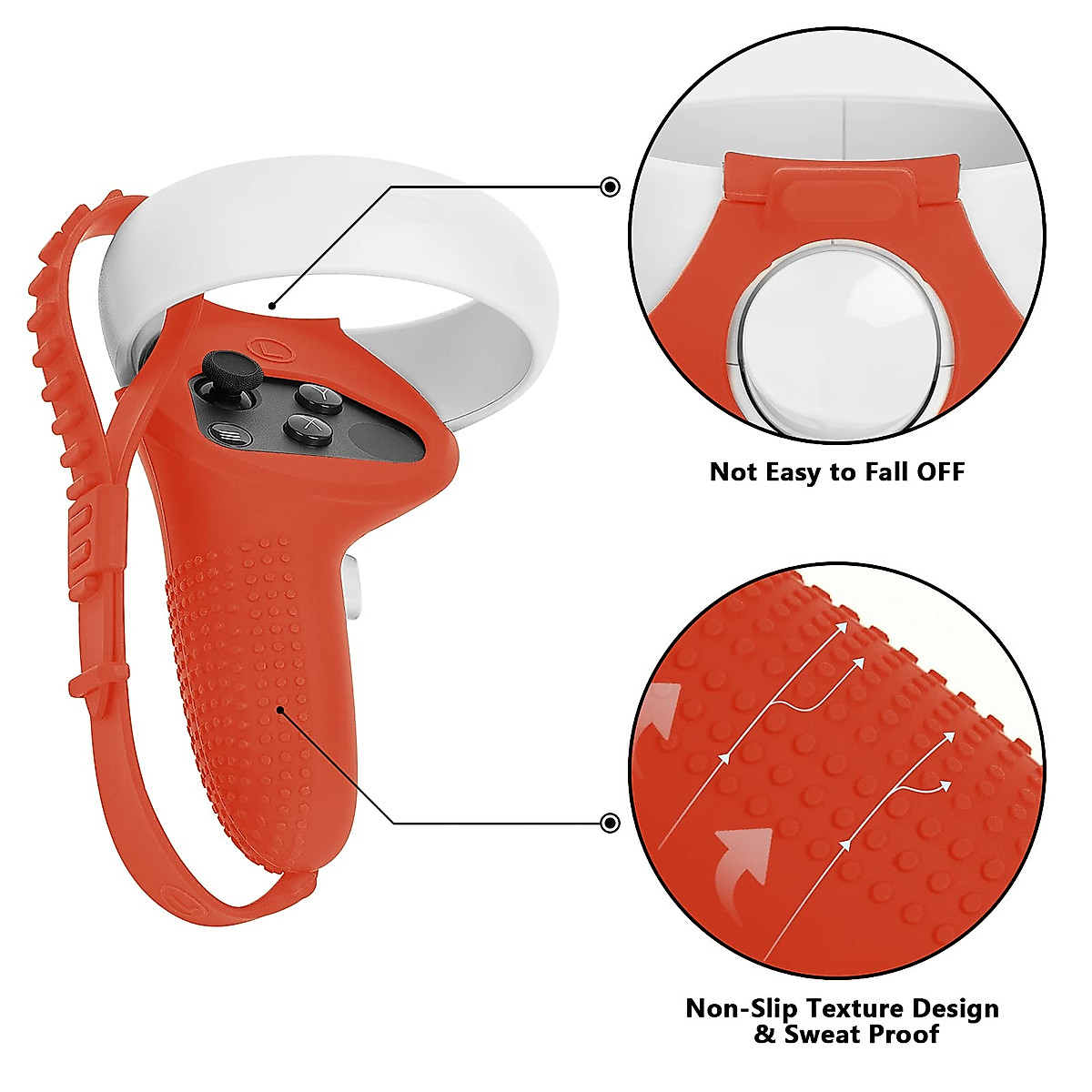 TOMSIN Touch Controller Grip Cover with Silicone Face Cover, Protective Lens Cover, Silicone Handle Strap for Oculus Quest 2, Sweatproof Lightproof Anti-Throw Accessories Set(Red)