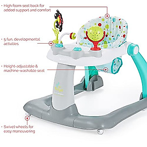 Kolcraft Tiny Steps 2-in-1 Infant and Baby Activity Baby Push Walker Foldable with Wheels, Seated or Walk-Behind for Baby Girl or Boy - Bubbles