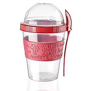 Titiz 20 oz Cereal On the Go Cups Portable Lux Yogurt Cereal To-Go Container with Top Lid Granola & Fruit Compartment (Red)