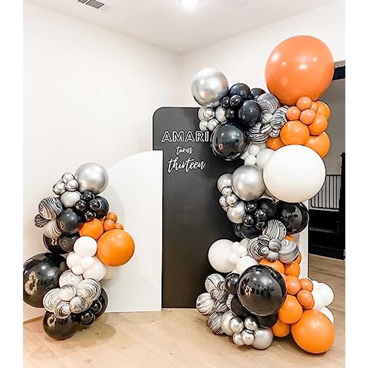 Bonropin 160Pcs Halloween Balloon Garland Arch kit with Black White Orange Silver Agate Balloons for Halloween Day Party Background Decorations