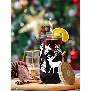 ANOTION Useful White Elephant Gifts for Adults Holiday 24oz Christmas Mugs Mason Jars Glass Cups with Lid and Straw Tumbler Drinking Glasses Coffee Cups Cookie Jar Glassware Gift for Women Men Mom