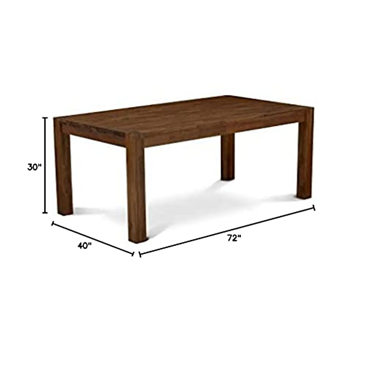 East West Furniture Wooden LM7-0N-T Wood Dining Table Rectangular Tabletop and 72 x 40 x 30-Sandblasting Antique Walnut Finish