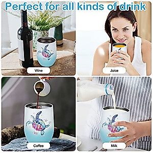DOUDIZHU Sea Turtle Insulated Glitter Tumbler, Gifts for Friends, Her, Mom Wine Tumbler 12 oz Turtle Stainless Steel Cup with Lid, Birthday Gift for Turtle Lovers Beach Ocean Decor