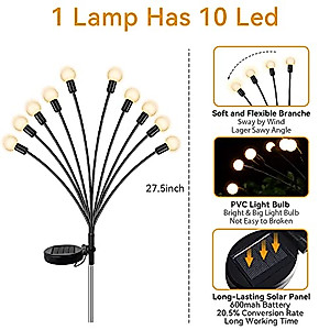 RGJGTGSW Solar Garden Lights,10Led Solar Powered Firefly Lights Outdoor,Waterproof Swaying Solar Yard Lights,Solar Starburst Lights for Pathway,Landscape,Patio,Yard Decor(2 Pack)