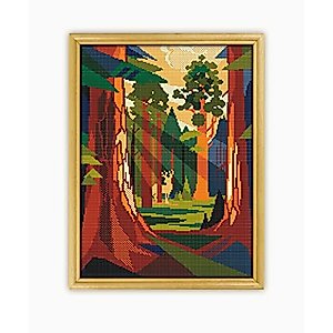 Sequoia National Park CS478 - Counted Cross Stitch KIT#2. Set of Threads, Needles, AIDA Fabric, Needle Threader, Embroidery Clippers and Printed Color Pattern Inside.