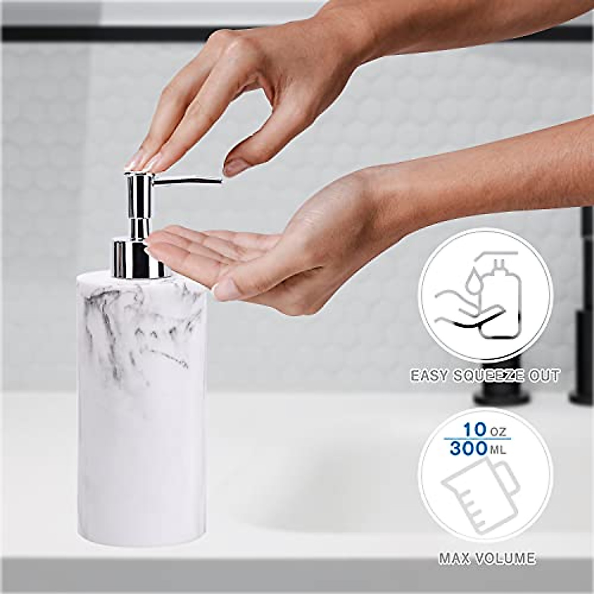 ZCCZ Bathroom Accessory Set, 4 Pcs Marble Look Bathroom Vanity Countertop Accessory Set Bathroom Décor Sets Accessories with Soap Dispenser Bathroom Toothbrush Holder Set, Bathroom Tumbler, Soap Dish