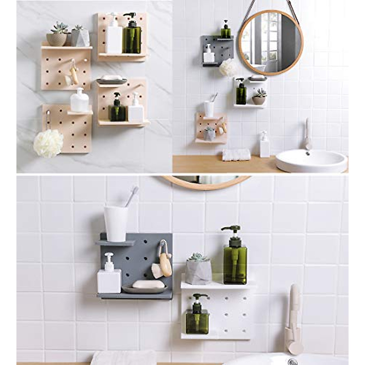 LITOON Floating Wall Mounted Shelves Wall Hanging Racks Peg Board Plastic Wall Storage Shelves for Bedroom, Bathroom, Kitchen (Beige)