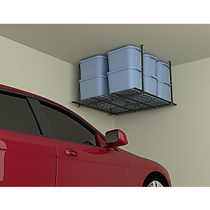 HyLoft 00625 45-Inch by 45-Inch Overhead Storage System, Ceiling Mount Garage Organization Rack, Hammertone & 00682 Add-On Storage Hook Accessory for Model 625 and 651, Hammertone, 4-Pack