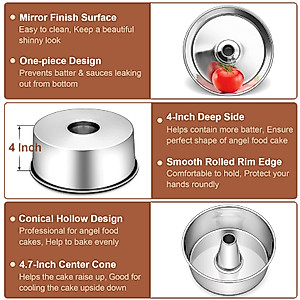 P&P CHEF Angel Food Cake Pan, 10 Inch Cake Pan Round Baking Tube Tin for Baking Pound Cakes, Conical Hollow & One-piece Design, Stainless Steel Core & Heavy-duty, Oven Safe - Silver
