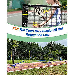 NQV Pickleball Net Set with Wheels,Pickleball Set with Net,22ft Full Court Size Regulation Size Pickleball Net Portable Outdoor Indoor Driveway,4 Wood Paddles,4 Pickleballs,Storage Bag,Chalks
