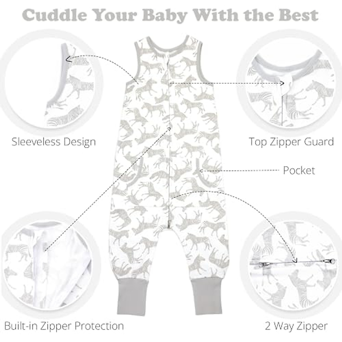 Baby Sleep Sack 12-24 Months, 0.5 TOG Sleep Sack Baby Wearable Blanket, Toddler Baby Sleep Sack with Feet, Sleeveless Breathable Sleep Sacks, Grey