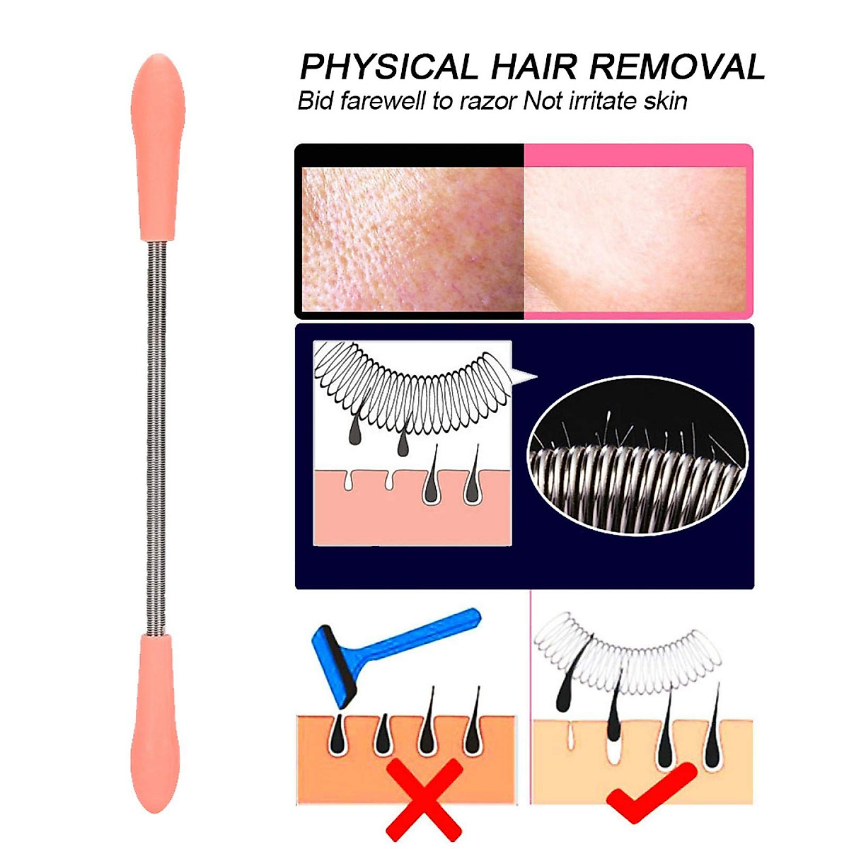 5pcs Facial Hair Remover Stainless Steel Spring Manual Epilator Threading Beauty Tool for Quick Hair Removal