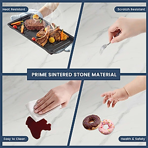 POVISON Round Dining Table for 4-6, Modern Dining Table Round 51" Matte Sintered Stone Tabletop with Solid Black Carbon Steel Pedestal, Circle Dining Table for Dining Room (Dining Table Only)