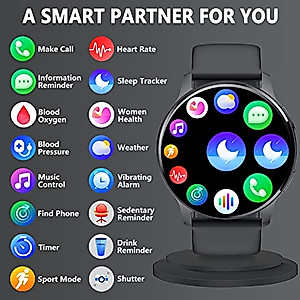 Smart Watch for Women(Make/Answer Call) Activity Fitness Tracker for Android iOS Phones AI Voice Control Smartwatch with Heart Rate Sleep Monitor Pedometer Digital Watch for Women Waterproof Blcak
