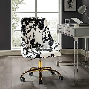 HULALA HOME Upholstered Desk Chair Modern Armless Office Chair with Wheels, Adjustable Swivel Fabric Task Chair for Living Room, Bedroom, Vanity Room(Gold Base, Black)