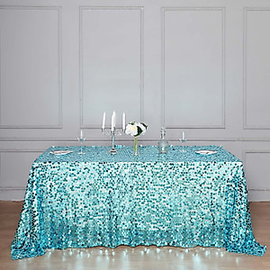 Tableclothsfactory 90X156 Turquoise Premium Big Payette Sparkly Sequin Rectangle Tablecloth for Wedding Party Kitchen Dining Catering