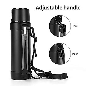 Stainless Steel Thermos with Cup – 61oz Double-Wall Vacuum Insulated Water Bottle for Travel – Camping Coffee Thermoses with Handle – Keeps Liquid Hot or Cold,Leak Resistant,Black