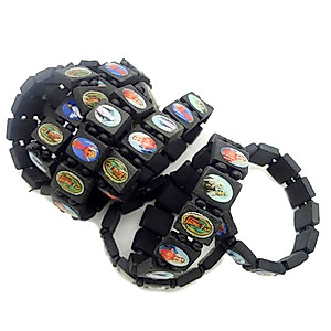 4 Pcs Wooden Rosary Jesus Bracelet Stretch Bangle, Strechable Small Panel Bracelet, with Pictures of Religious Saints Catholic Holy Gods Goddess Prayer Manifestation Bracelet