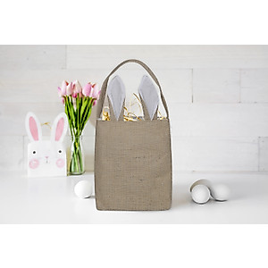 Easter Egg Hunt Basket Bag - Bunny Rabbit Ear Design - Reusable Grocery Shopping Baskets - Kids Party Gift Bags - Baby Shower & Book Storage by Jolly Jon (Burlap/White Ears)