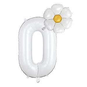 White Number 10 Daisy Balloons Set,10TH Birthday Party Decorations,32 Inch 10 Daisy Balloons, Daisy Foil Balloons for Party, Birthday, Baby Shower, Wedding Décor, Groovy Boho Daisy Party Supplies-10