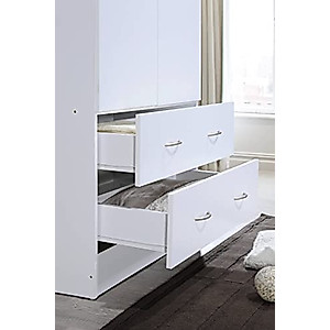 HODEDAH IMPORT Two Door Wardrobe, with Two Drawers, and Hanging Rod, White.