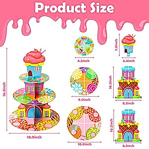 AwserTantue Candyland Cupcake Stand Decorations, 3 Tier Sweet Candy Cupcake Tower Cardboard Candy Donut Lollipop Ice Cream Dessert Holder for Girls Themed Birthday Party Baby Shower Table Supplies