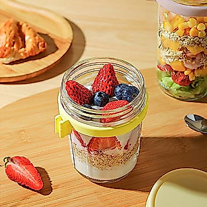 Seffora Overnight Oats Containers with Lids and Spoons,6 Pack 16oz Mason Oatmeal Container Jar with Airtight Lids, Large Capacity for Yogurt Chid Pudding Meal Prep Containers