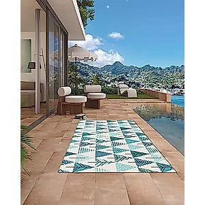 Outdoor Rugs for Patio,4x6 ft Christmas Tree Pine Tile Pattern Green Absorbent Non Slip Mats Carpet Rv Camping Area Rug Door Mat for Patios,Camper,Tent,Porch
