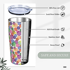 20 Oz Tumbler with Lid and Straw, colorful Polka dot cute Insulated Tumbler Stainless Steel Cups, Personalized Coffee Tumbler Travel Mug Water Bottle
