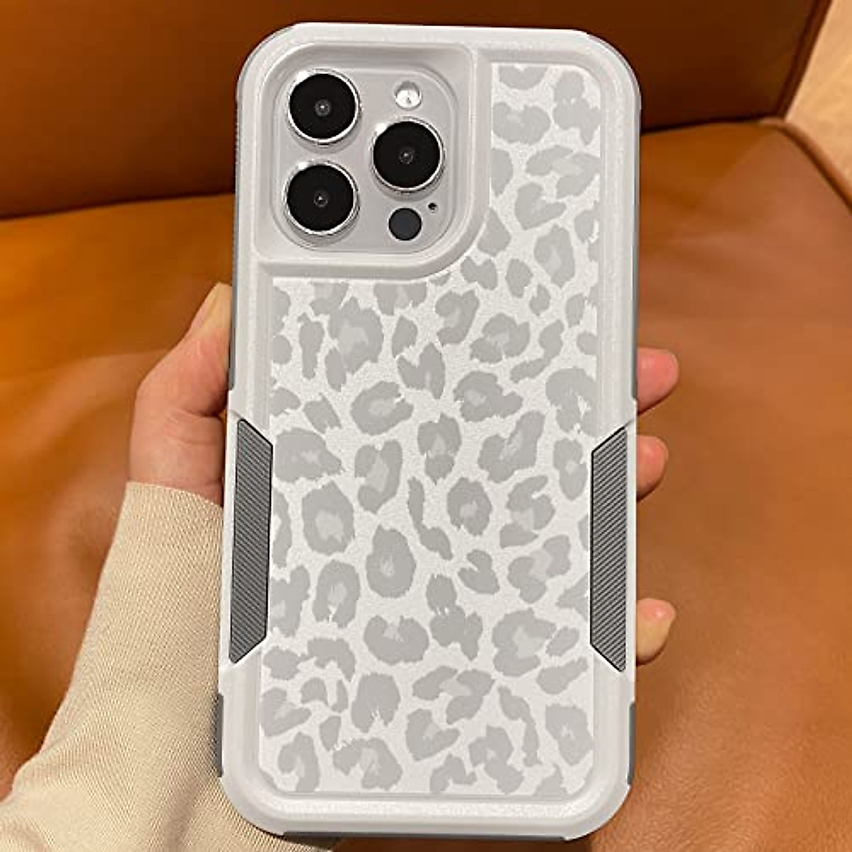 Burmcey for iPhone 14 Pro Max Case White Leopard Light Gray, Cheetah Print Heavy Duty Tough Rugged Full Body Protection Shockproof Protective Women Girls Case for iPhone 14 Pro Max 6.7'' 2022